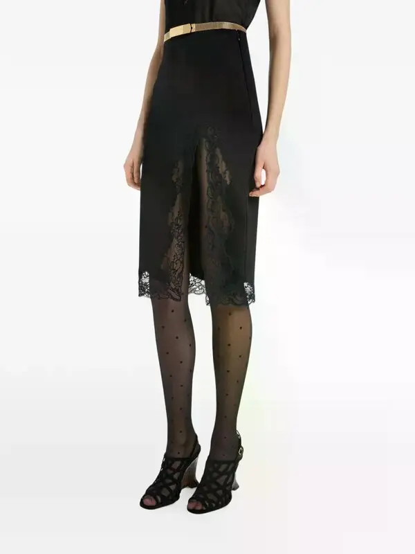 Balmain Knit Midi Skirt With Lace Trim