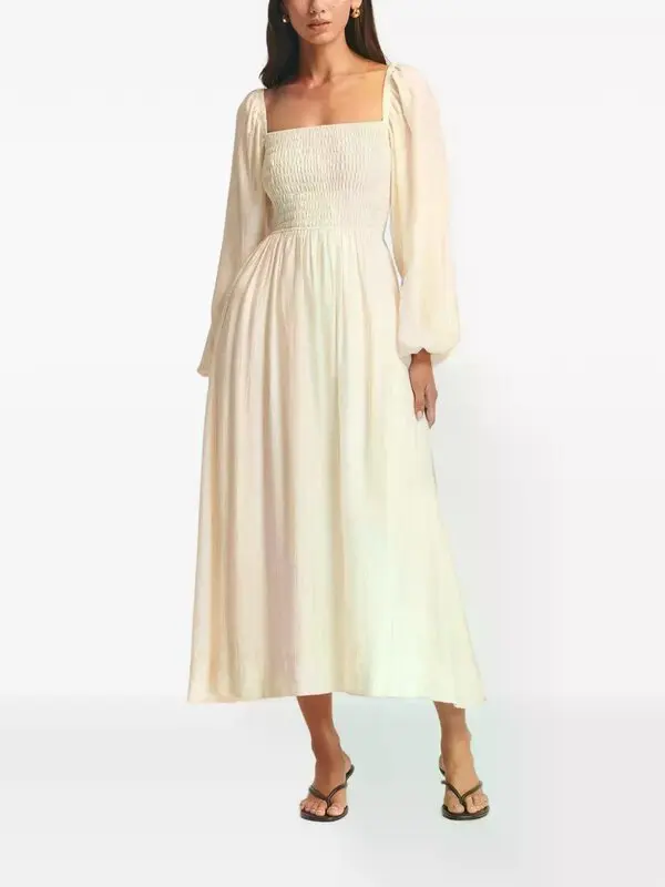 ST MRLO Midi Dress With Puff Sleeves And Square Neck - Neutrals