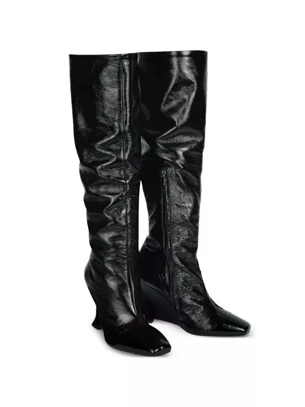 Balmain Wedge Boots In Crinkled Patent Leather