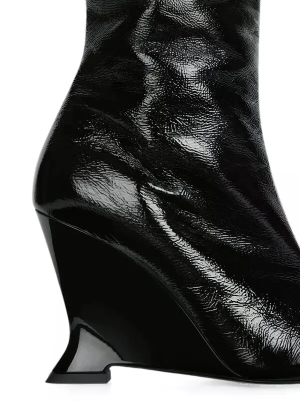 Balmain Wedge Boots In Crinkled Patent Leather