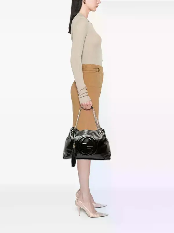Gucci 2000-2015 Medium Patent Soho Chain Tote Bag - Black