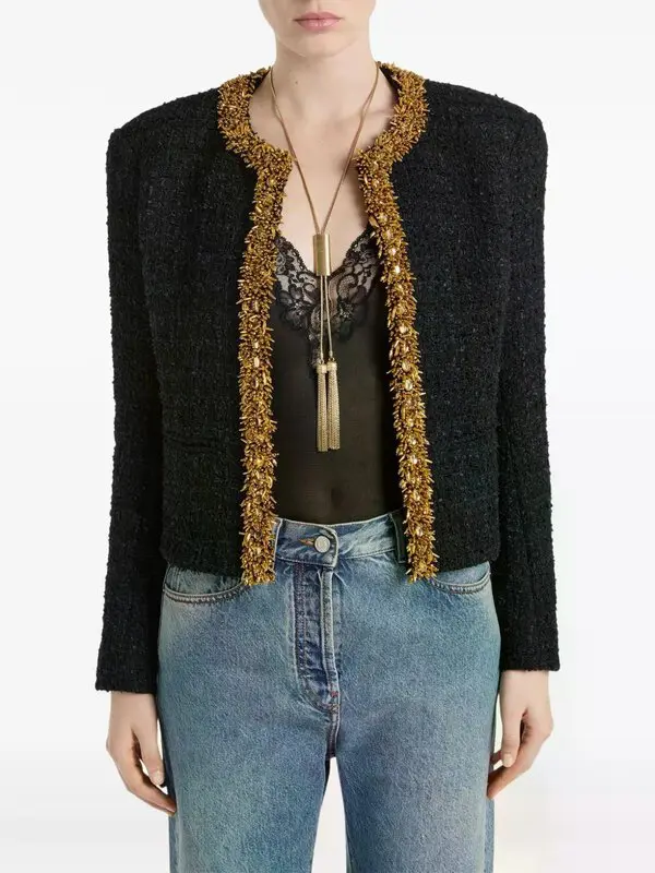 Balmain Embroidered Tweed Jacket - Black