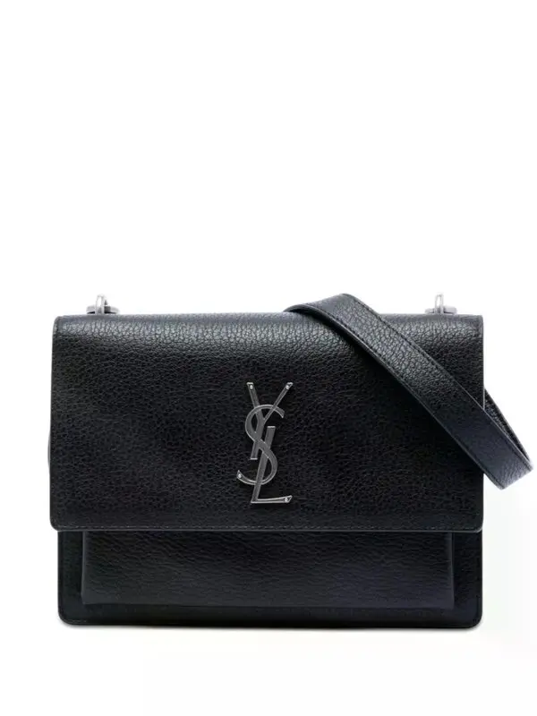 Saint Laurent Grained Calfskin Monogram Sunset Crossbody Bag - Black