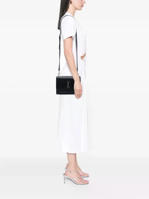 Saint Laurent Grained Calfskin Monogram Sunset Crossbody Bag - Black