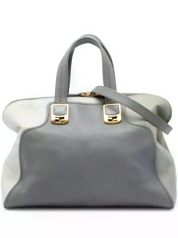 Fendi 2010-2026 Large Leather Colorblock Chameleon Satchel - Grey