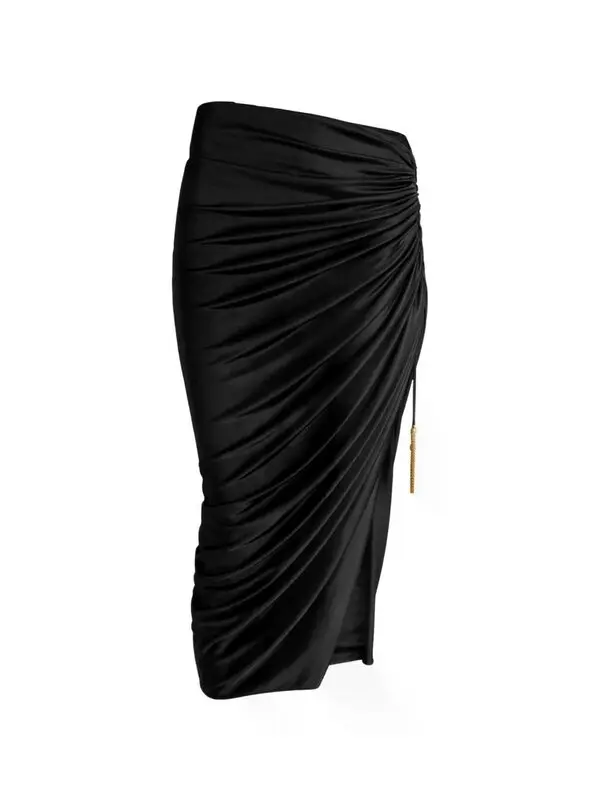 Balmain Flowing Jersey Midi Skirt With Slit - Black