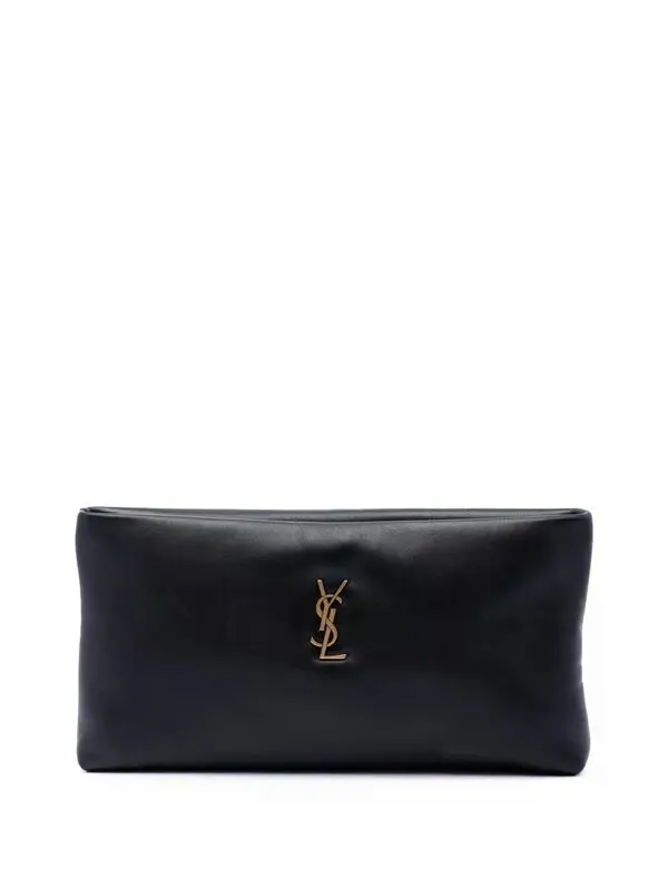 Saint Laurent 2023 Lambskin Monogram Long Calypso Zipped Pouch Clutch Bag - Black