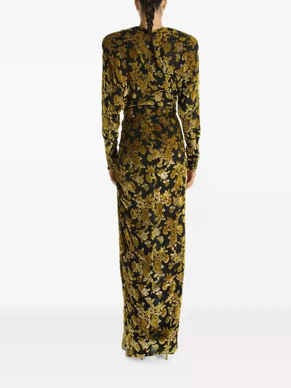 Balmain Long Velvet-jacquard Floral Dress