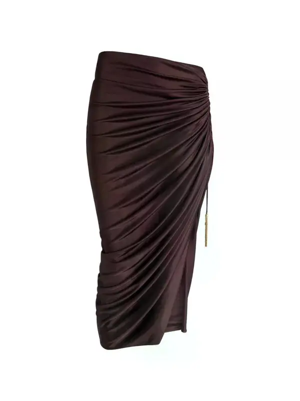 Balmain Flowing Jersey Midi Skirt With Slit - Brown