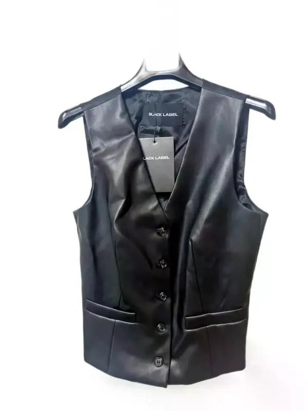 Black Label Button-up Leather Waistcoat - Black