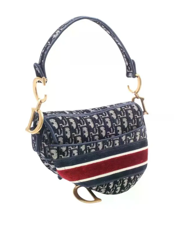 Dior 2018-2024 Oblique Embroidered Velvet Saddle Bag Shoulder Bag - Blue
