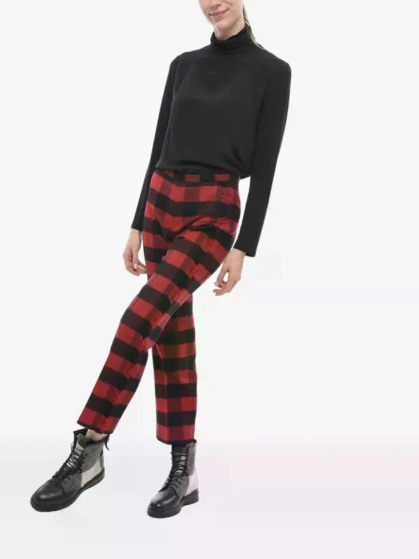 Woolrich Checked-pattern Frayed-edge Trousers