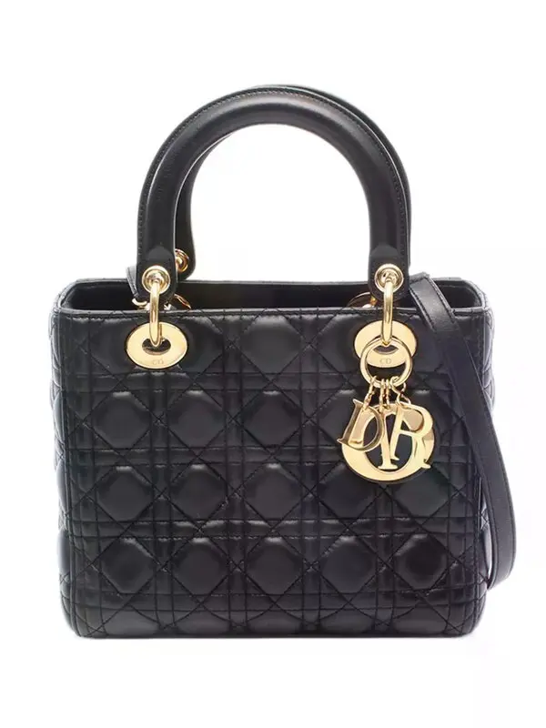 Dior 2000-2026 Medium Lambskin Cannage Lady Satchel - Black