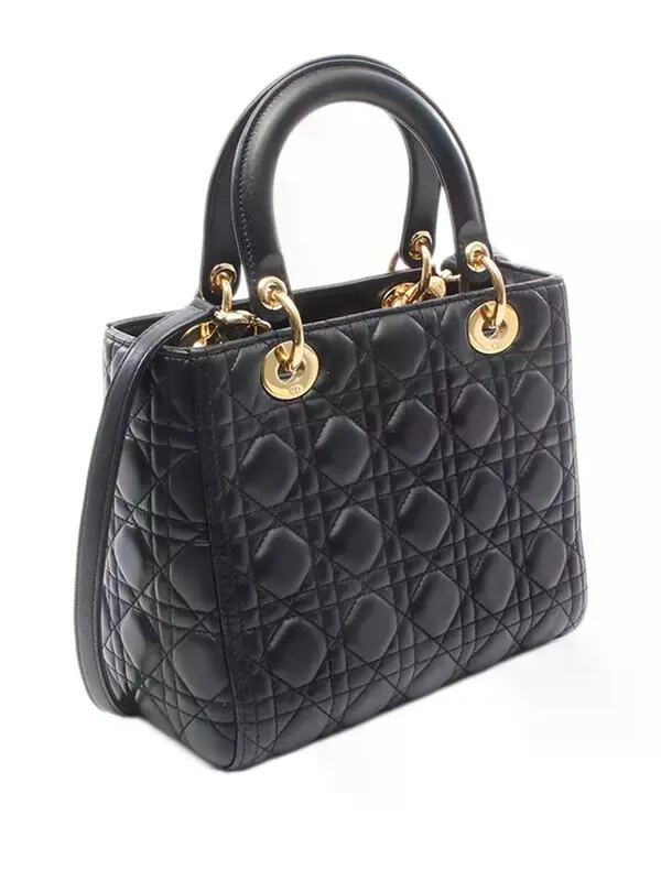 Dior 2000-2026 Medium Lambskin Cannage Lady Satchel - Black