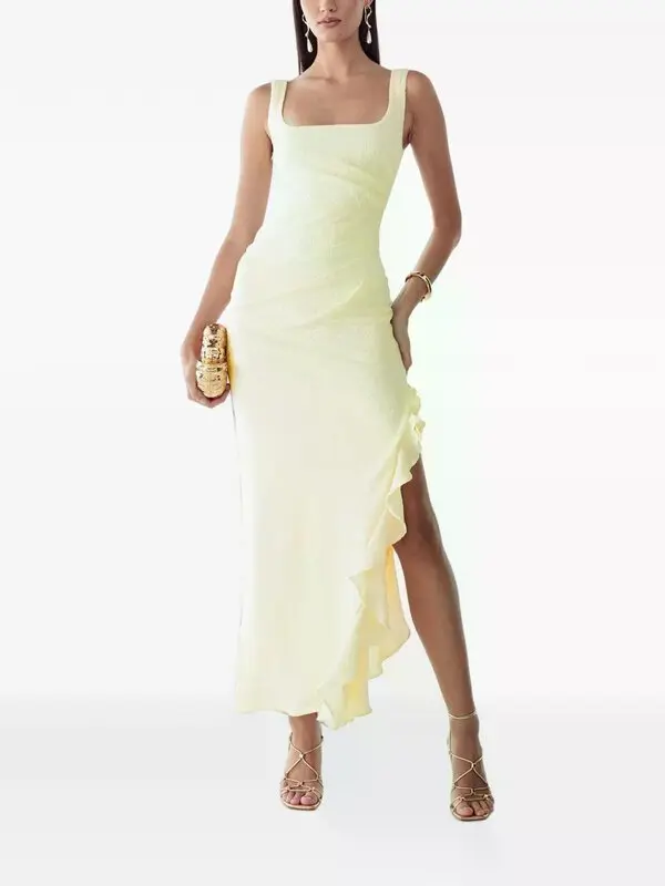 BWLDR Ruffled Gathered Asymmetric Dress - Neutrals