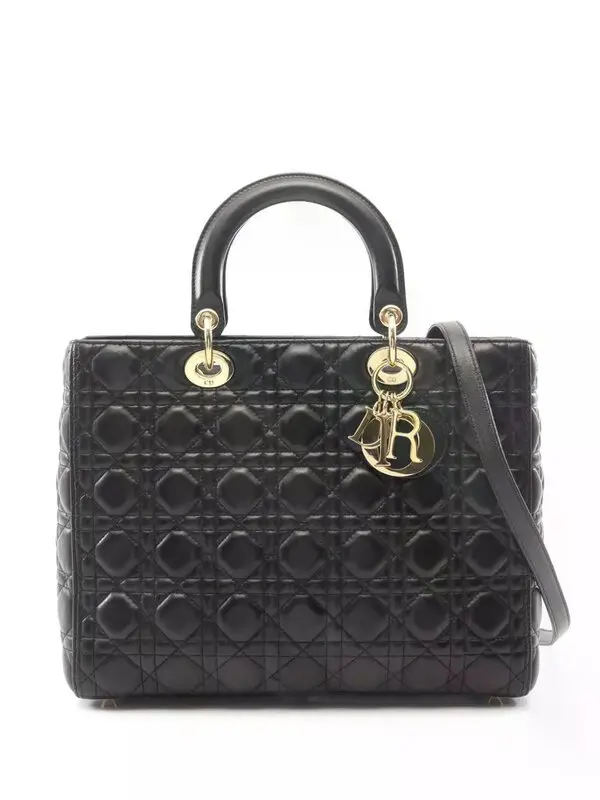 Dior 2000-2026 Large Lambskin Cannage Lady Satchel - Black