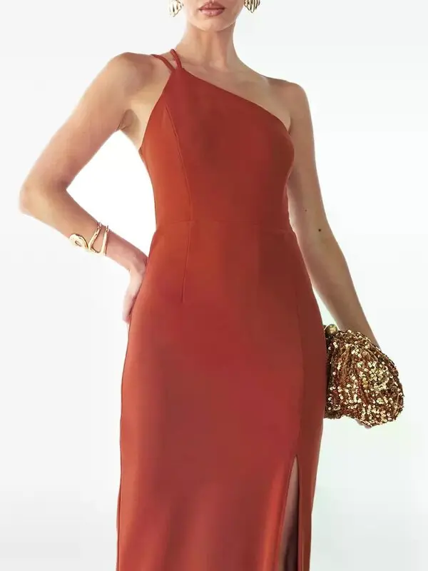 BWLDR Boston One-shoulder Side-slit Maxi Dress - Orange