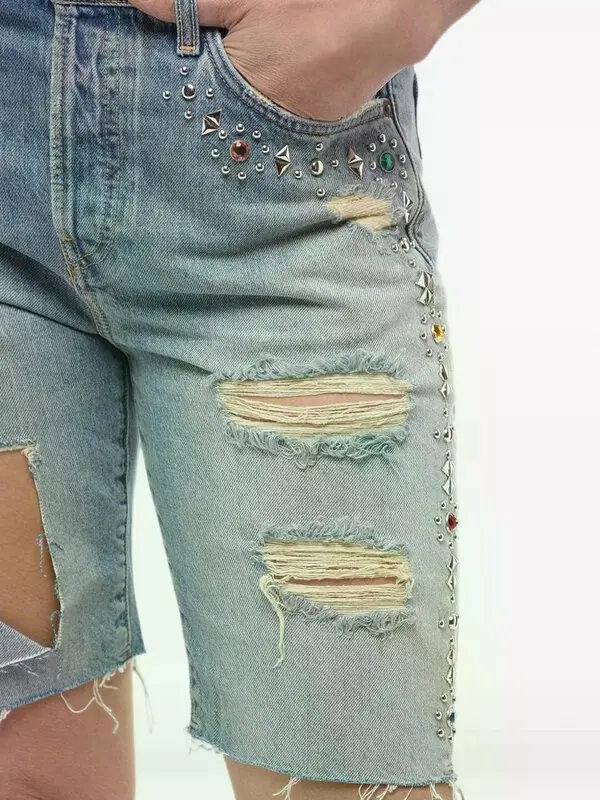 WASHINGTON DEE-CEE Distressed Studded Shorts