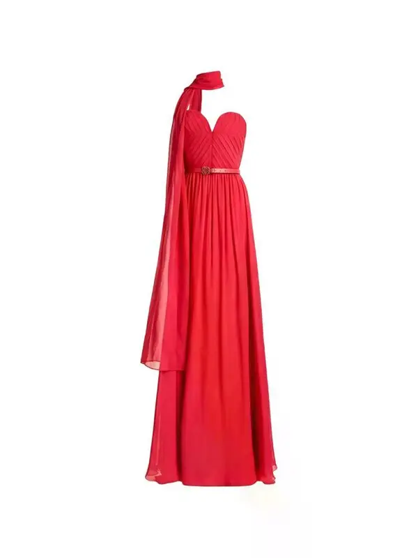 Elie Saab Belted Silk Maxi Dress - Red