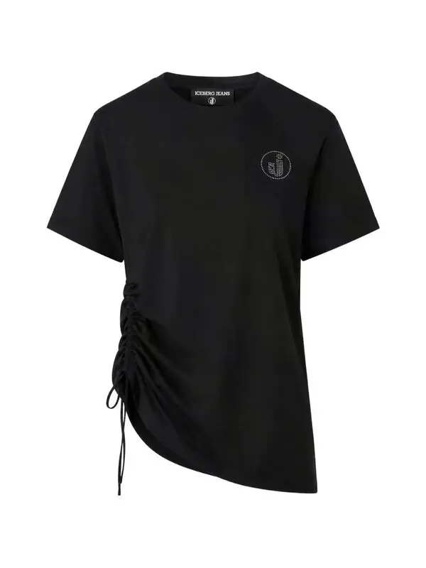 Iceberg Ruched Asymmetric Logo T-shirt - Black