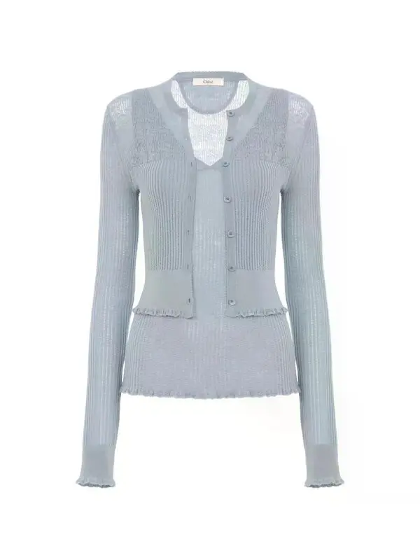 Chloé Ribbed Knit Wool Vest And Cardigan Set