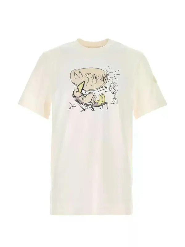 Moncler Monduck Graphic-print Cotton T-shirt - Neutrals