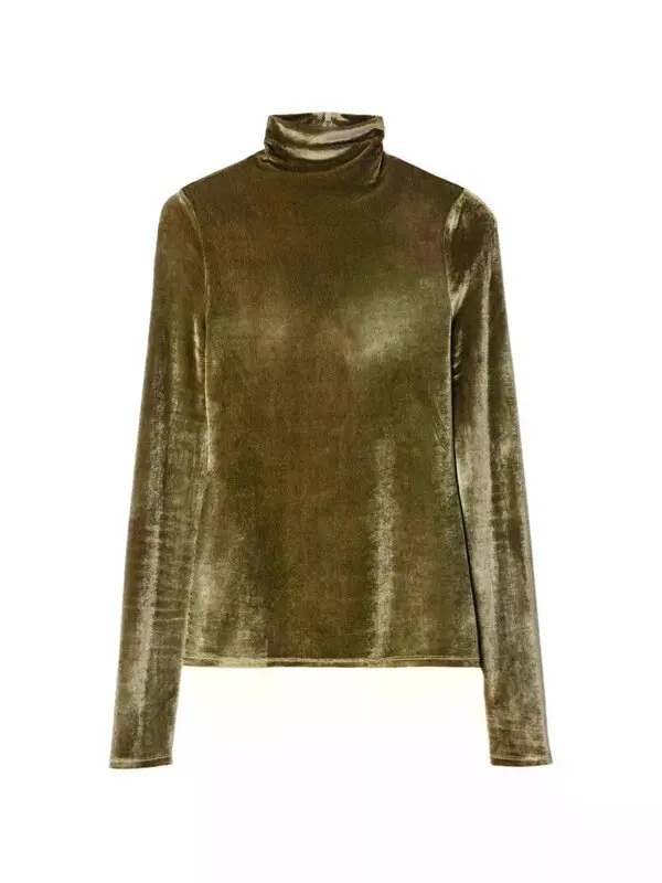 LEMAIRE Fitted Stand-collar Top In Velvet Jersey - Green