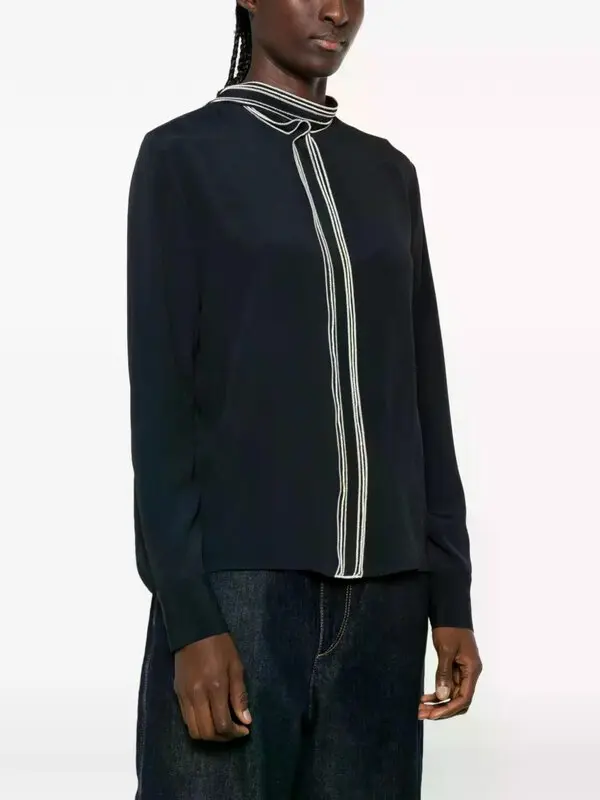 Fabiana Filippi Striped Trim High Neck Long Sleeve Shirt