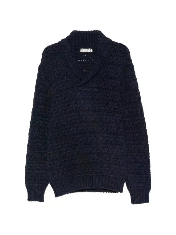 Canali Cable-knit Shawl-collar Sweater - Blue