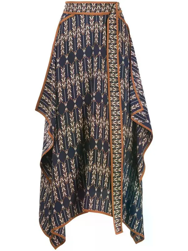 Stella McCartney Norah Patterned Asymmetric Wrap Skirt - Blue