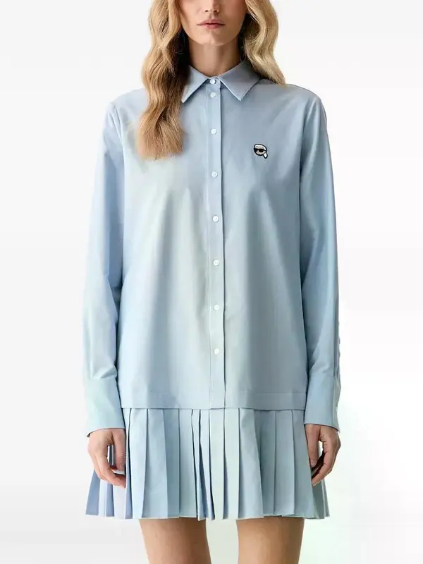 Karl Lagerfeld Pleated Long-sleeve Mini Dress - Blue