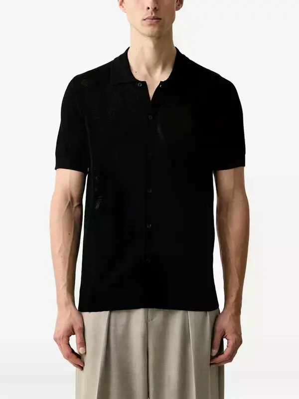 Karl Lagerfeld Perforated Button-up Polo Shirt - Black