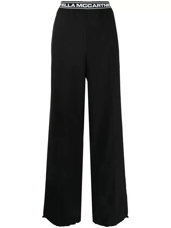 Stella McCartney Logo-waistband Wide-leg Trousers - Black