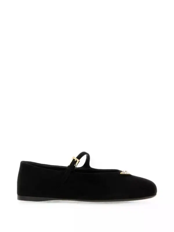 Prada Buckle-strap Logo-plaque Ballet Flats - Black