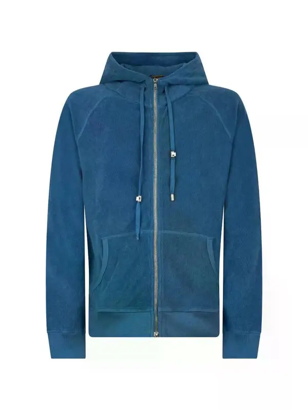 MOORER Melvin Terry-cloth Zip-up Hoodie - Blue