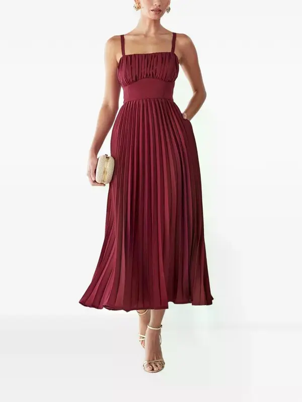 WILLA Lucie Pleated Square-neck Midi Dress - Red