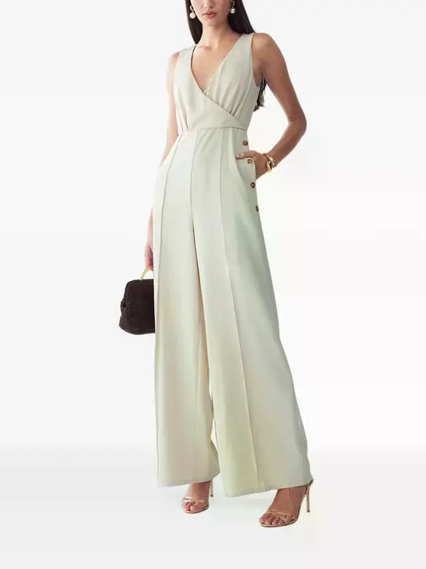 WILLA Justina Button-detail Sleeveless Jumpsuit - Neutrals