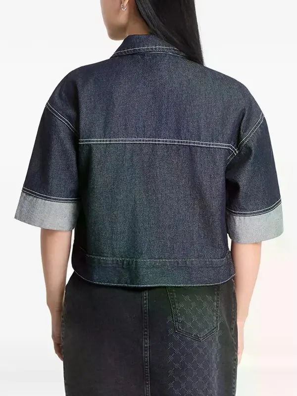 KARL KANI Cropped Denim Shirt With Contrast Stitching