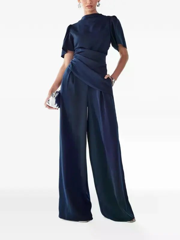 WILLA Draped Short-sleeve Jumpsuit - Blue