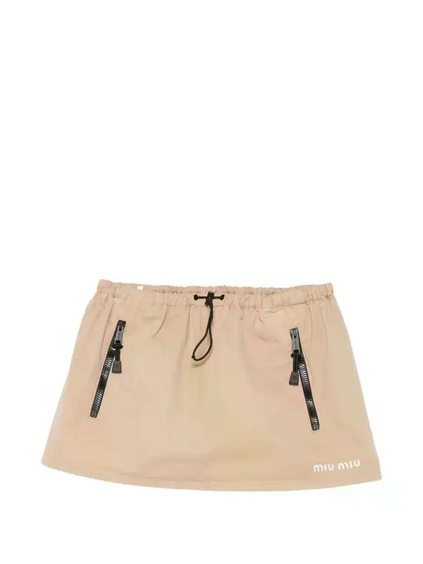 Miu Miu Drawstring-waist Logo-print Skirt - Neutrals