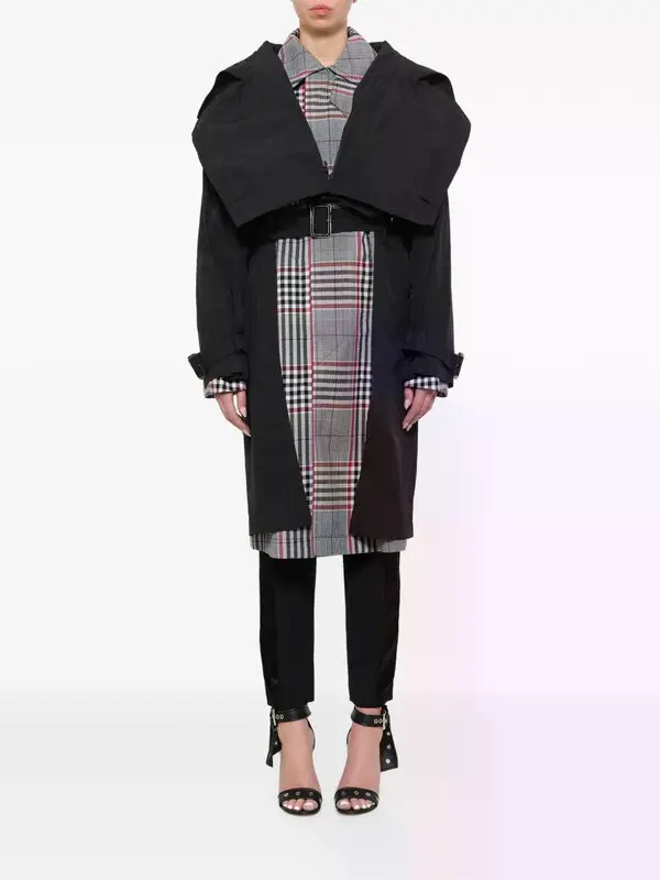 JUUN.J Belted Oversized-collar Coat - Black
