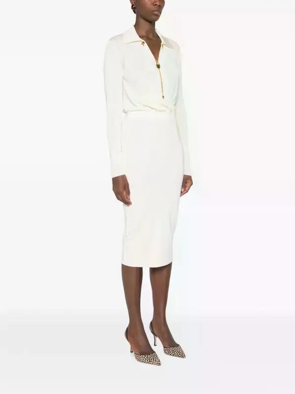 Elisabetta Franchi Ribbed Midi Dress With Gold-tone Padlock Charm - Neutrals