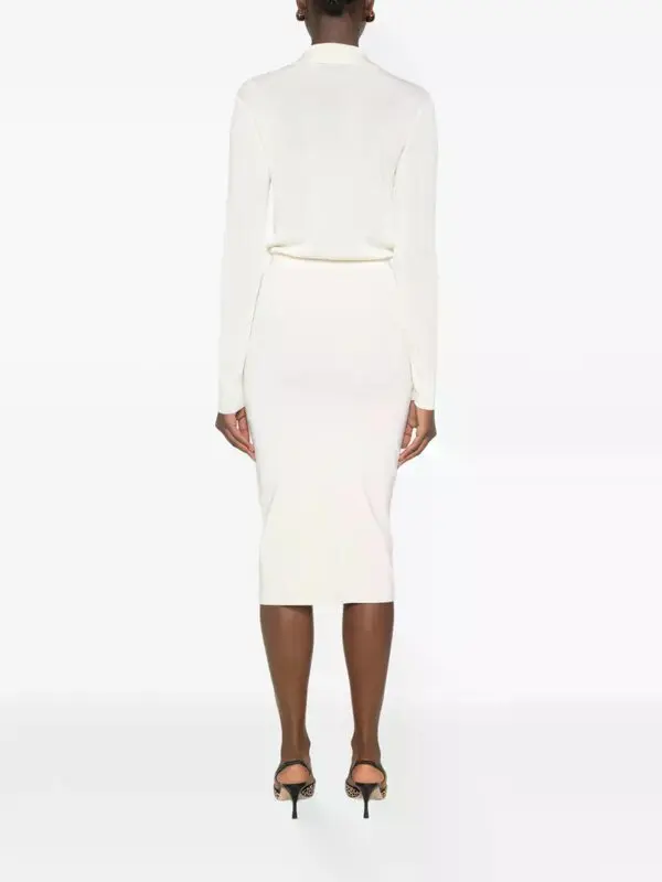Elisabetta Franchi Ribbed Midi Dress With Gold-tone Padlock Charm - Neutrals
