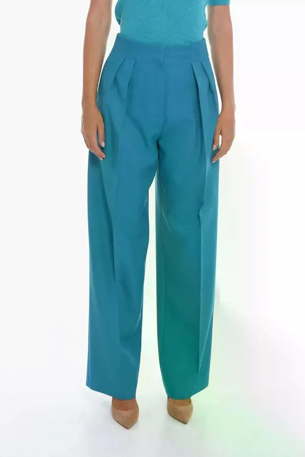 SUPER BLOND Pleated Wide-leg Trousers - Blue