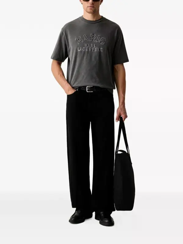 Karl Lagerfeld Logo-embroidered Acid-wash T-shirt