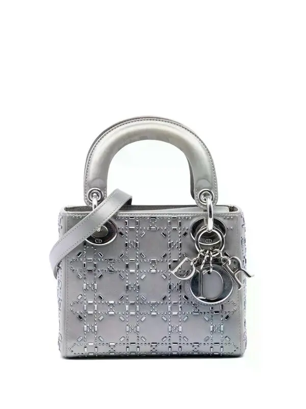 Dior 2017 Mini Satin Cannage Crystal Embellished Lady Satchel - Grey