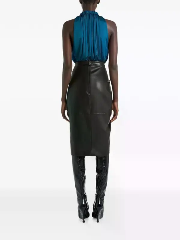 Balmain Draped Lambskin Midi Skirt