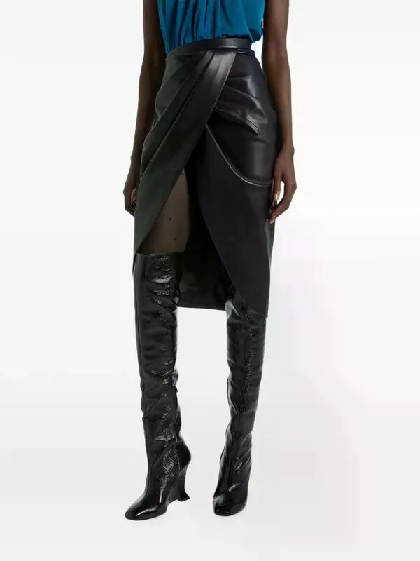 Balmain Draped Lambskin Midi Skirt