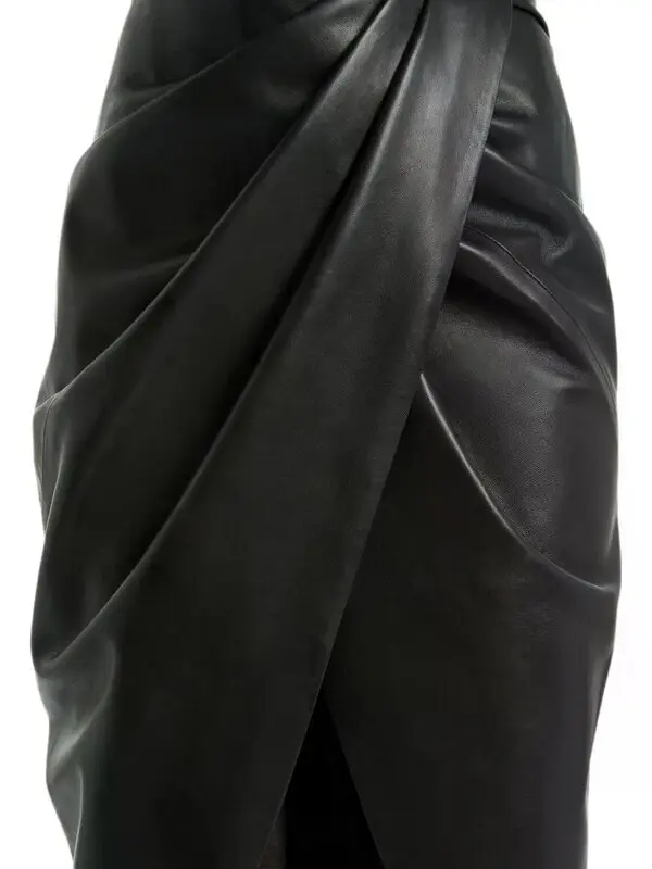 Balmain Draped Lambskin Midi Skirt