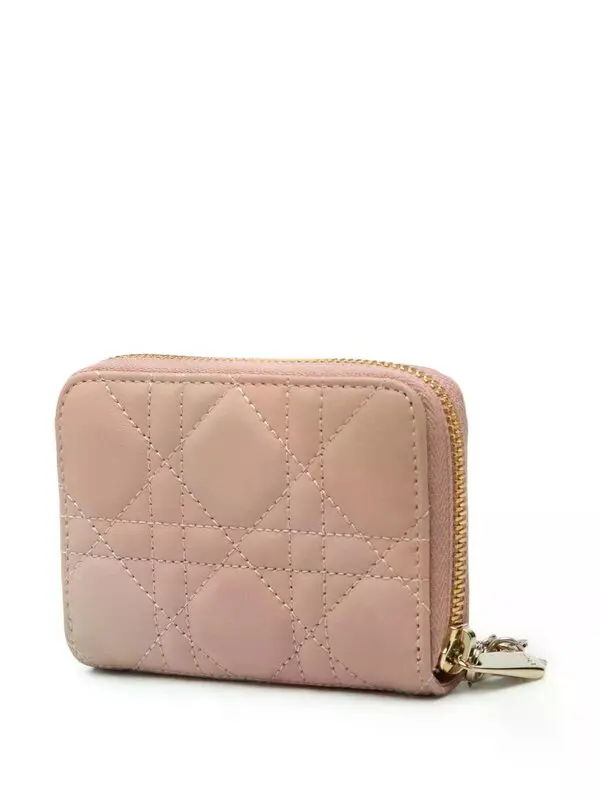 Dior 2023 Small Lambskin Cannage Lady Voyageur Purse Coin Pouch - Brown